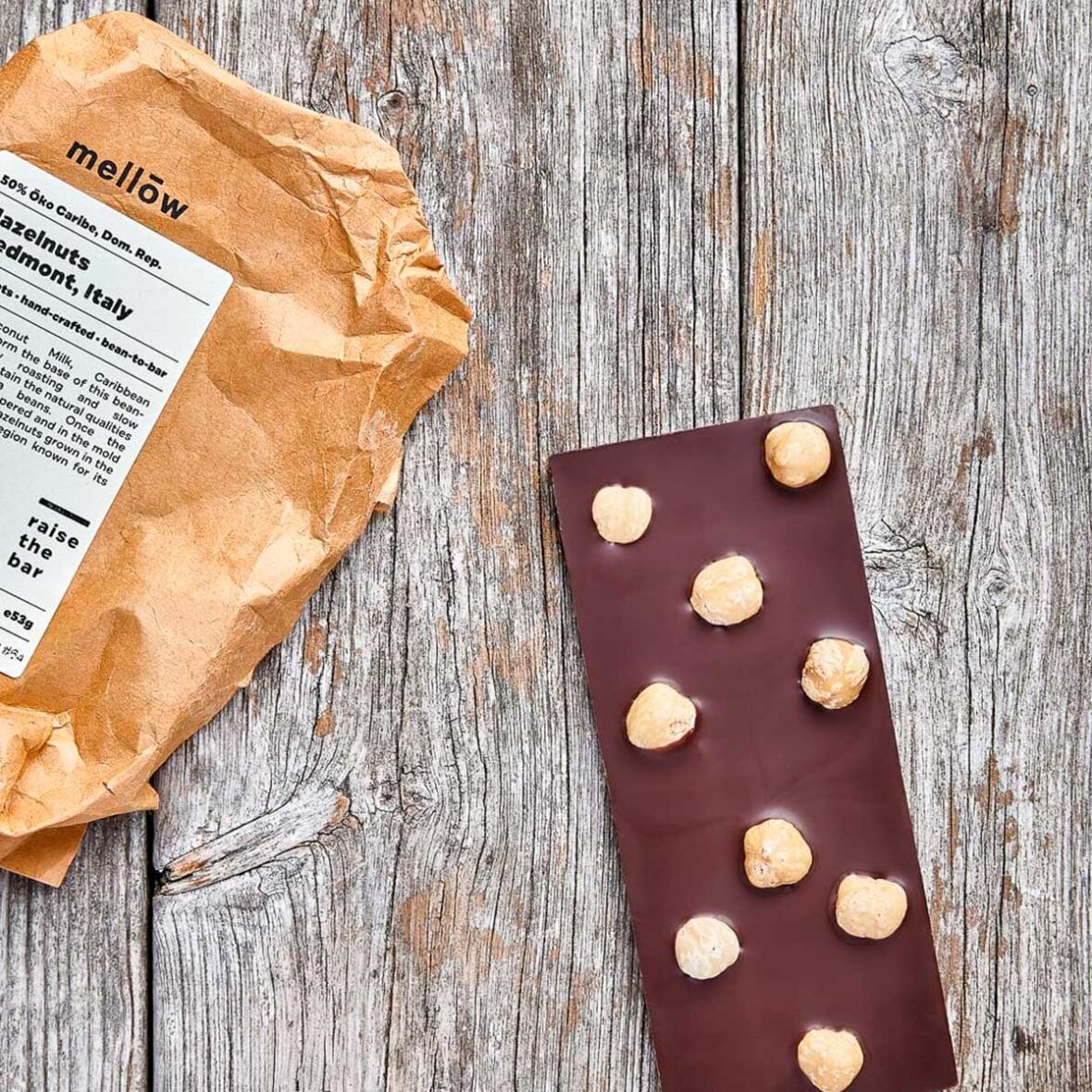 MELLOW CHOCOLATE CHOKOLADEBAR 60G | PIEMONTE HASSELNØDDER ITALIEN - Stokværk
