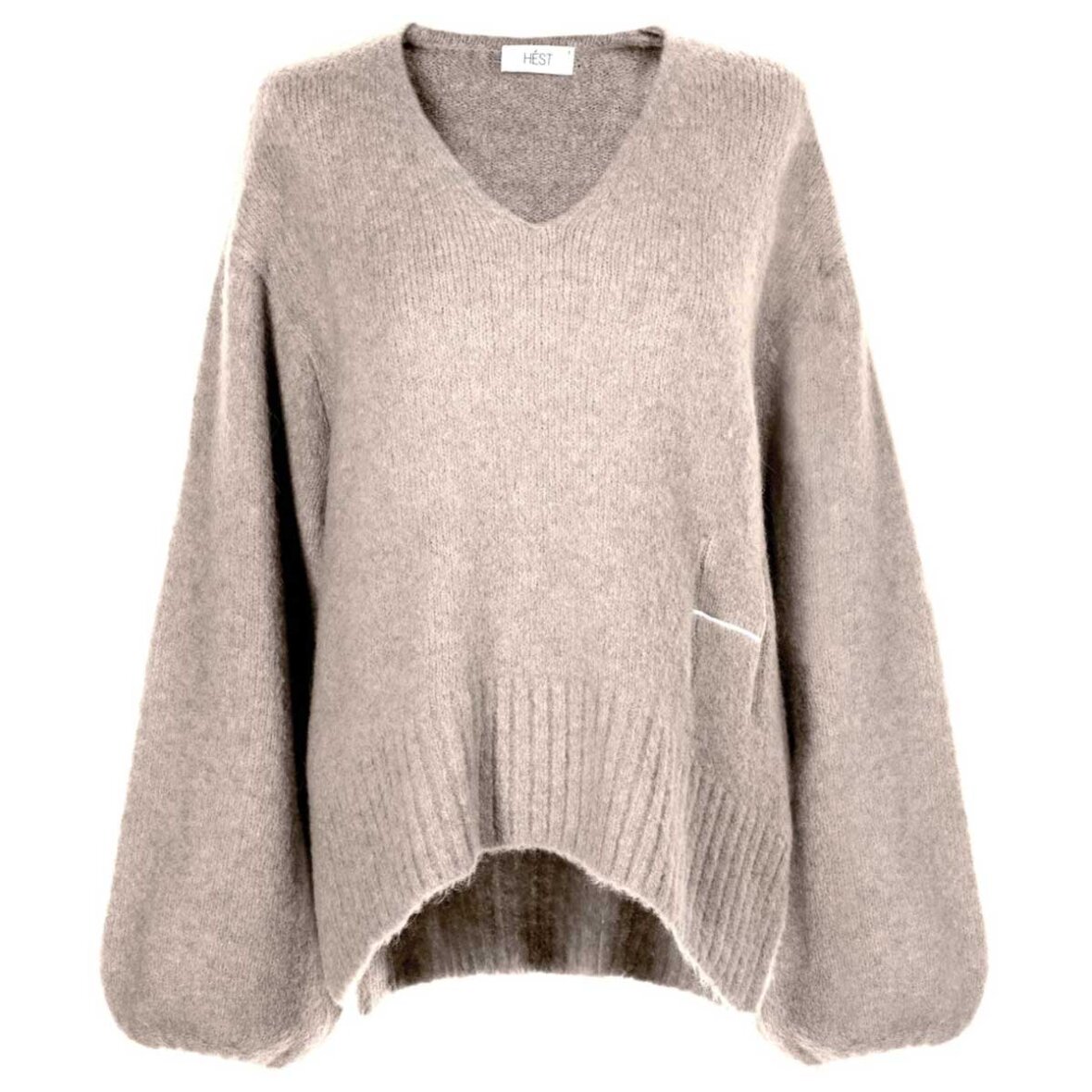 HEST SOFIE V-HALS STRIK | BEIGE MELANGE - Stokværk